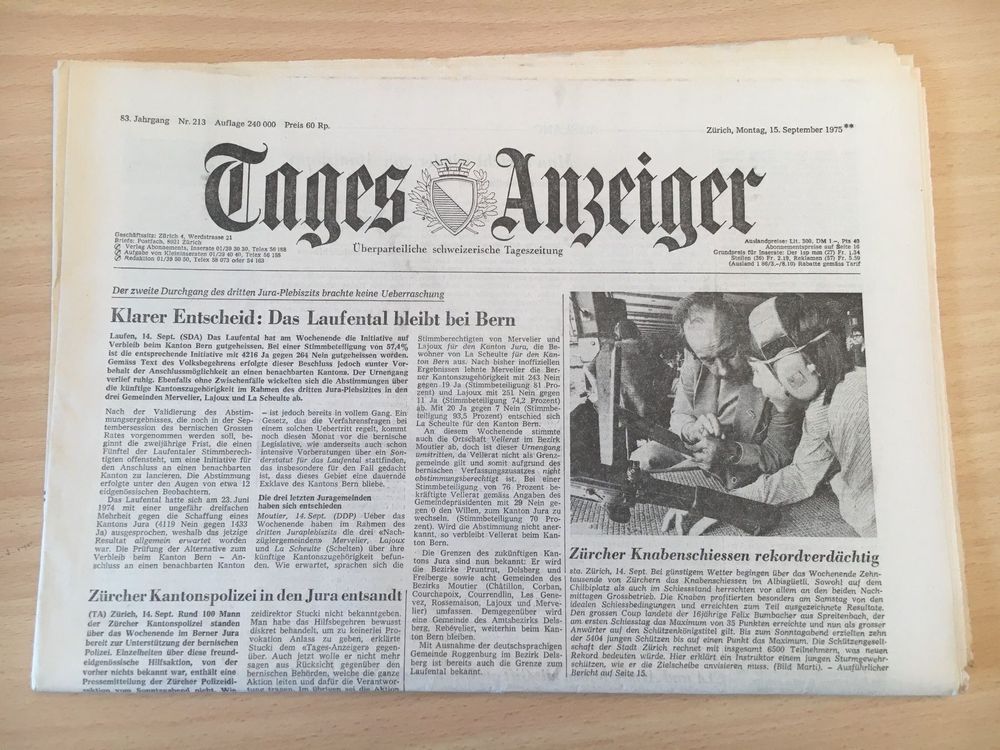 Tagesanzeiger vom 15. September 1975 (Gebraucht) in Luzern für CHF 9 ...