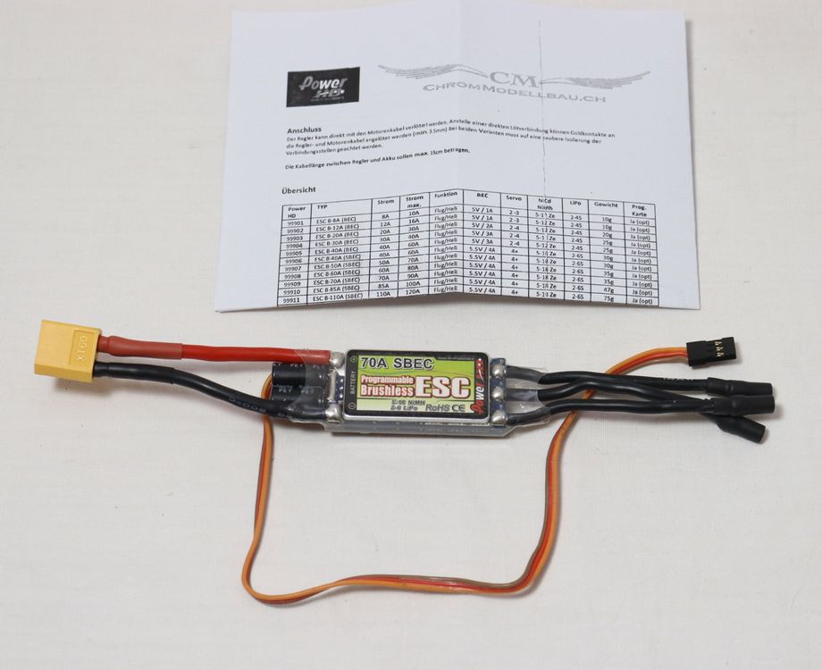 PowerHD 70A SBEC Brushless ESC Regler für Flugzeuge XT60 (Gebraucht) in ...