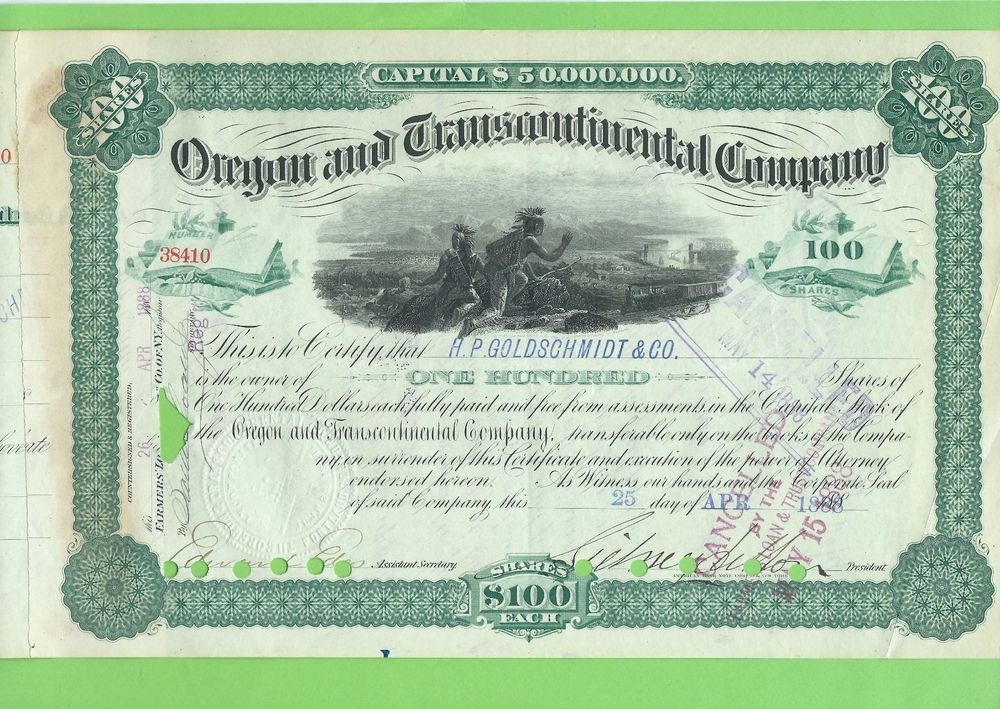 Oregon and Transcontinental Co. 1888, Unterschrift S.Dillon (Gebraucht ...