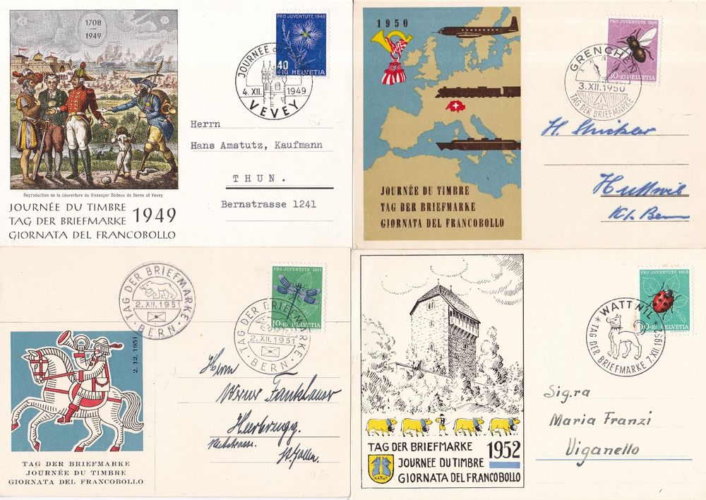12 Stk. Postkarten "Tag der Briefmarke" ab 1949 (Gebraucht) in ...