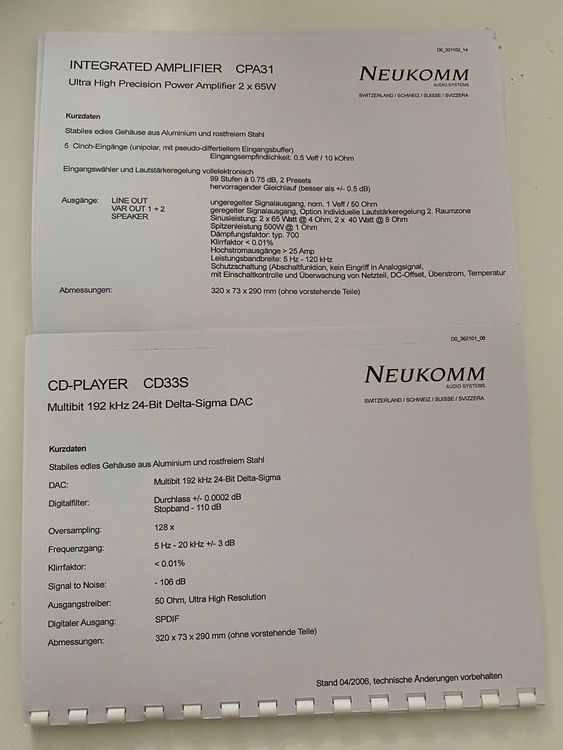 Verstärker und CD-Player NEUKOMM CPA31 und CD33S (Gebraucht) in Ittigen ...
