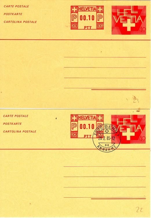 2 Postkarten PTT 1985 °°+/** mit Zusatzfrankatur (Neu (gemäss Beschreibung)) in Binningen für ...