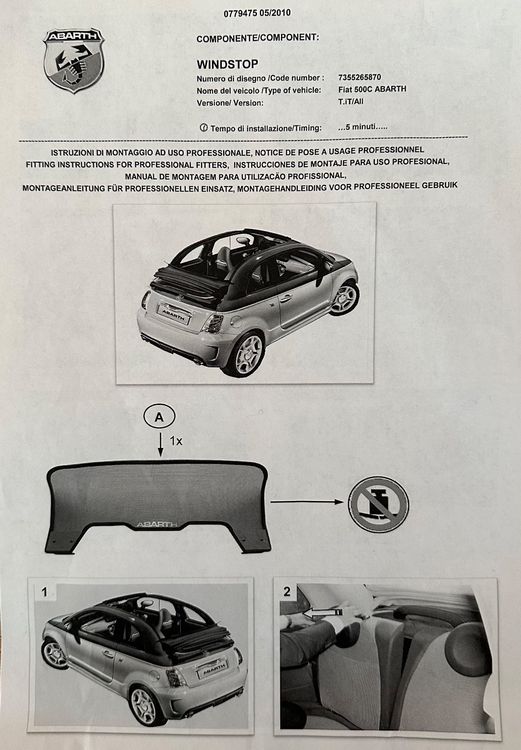 WINDSTOP - WINDSCHOTT - WINDABWEISER FIAT 500C ABARTH | Acheter sur Ricardo