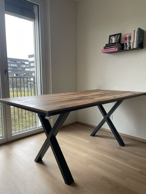 Modern X-Leg Dining Table, Rustic Wood (Gebraucht) in für CHF 170 – nur ...