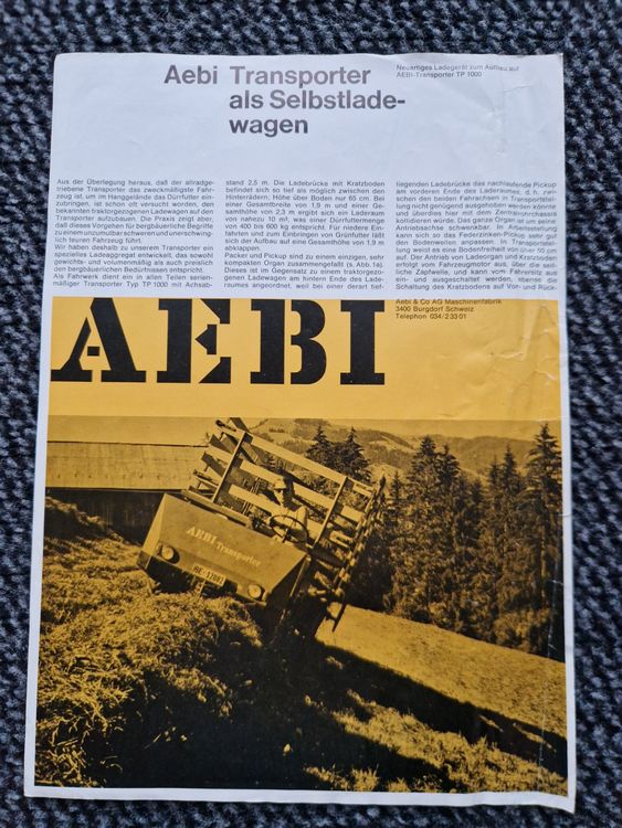 Original Prospekt Aebi Transporter Selbstfahrladewagen (Gebraucht) in Dürnten für CHF 30 – mit ...