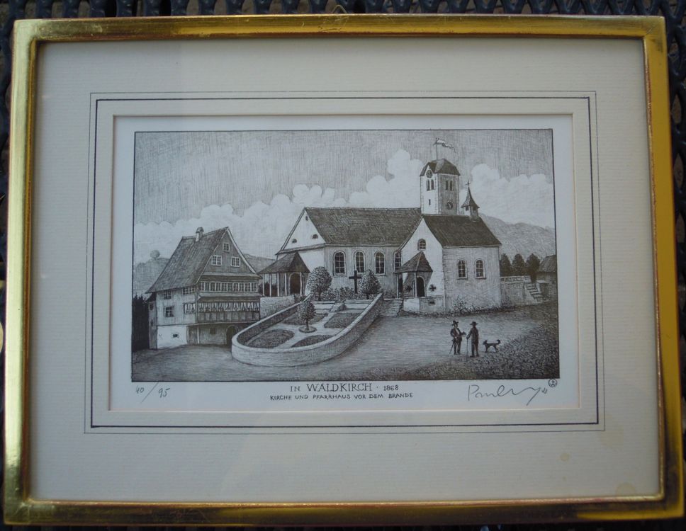 Metall-Lithografie von Paul Wyss: Waldkirch um 1900 (Gebraucht) in Waldkirch für CHF 85 – mit ...