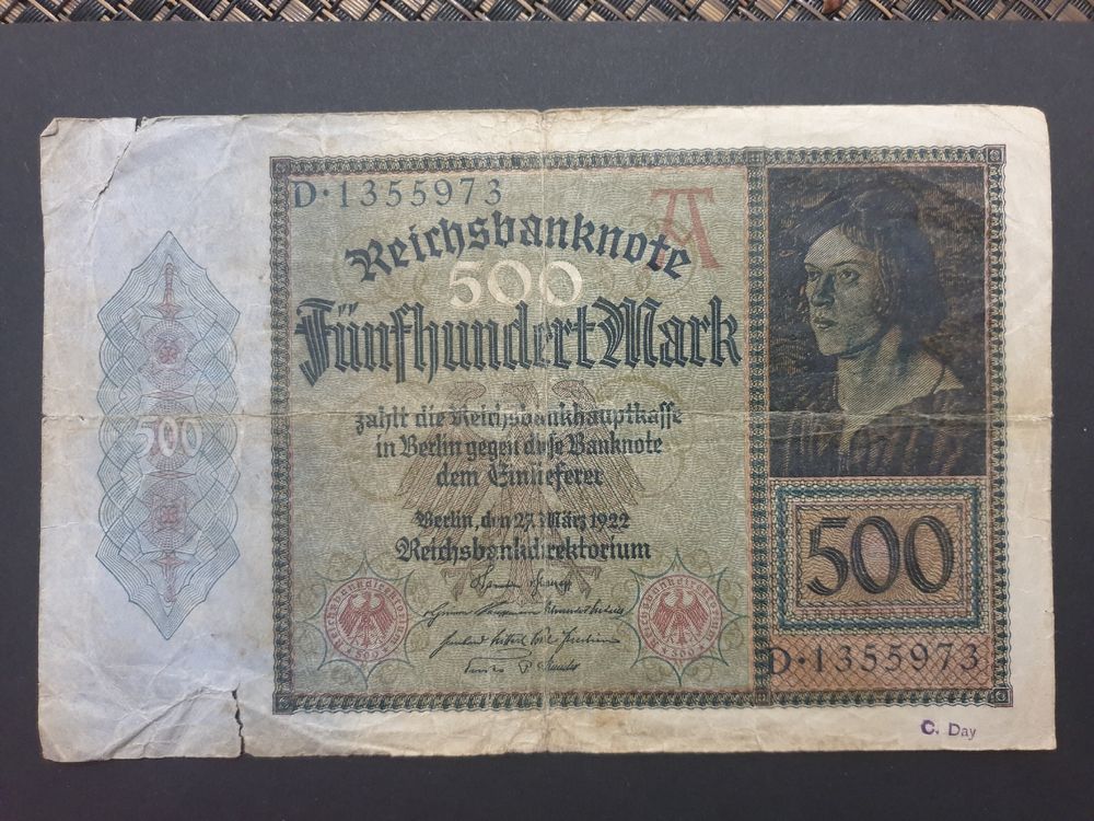 D.R Reichsbanknote 500 mark 1922 (Gebraucht) in Versoix für CHF 1 – mit Lieferung auf Ricardo kaufen