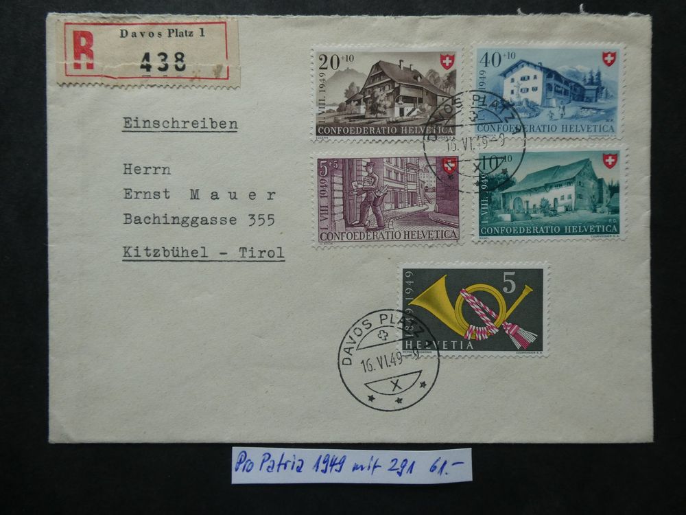 Pro Patria 1949 auf schönem Brief mit Nr. 291 | Kaufen auf Ricardo