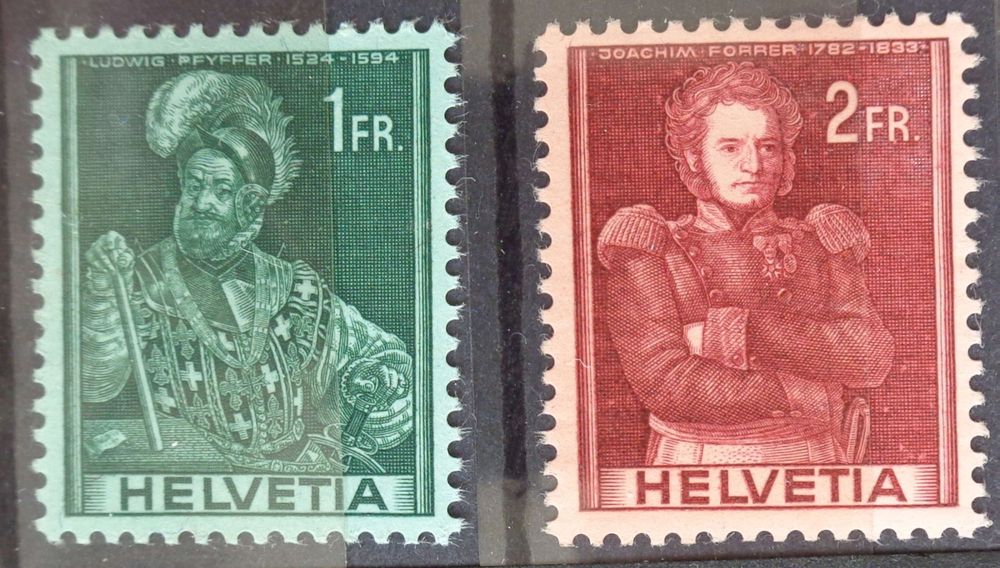 SUISSE 1941: 1 und 2 FR., Papier waagrecht gestreift, ** (Neu (gemäss ...
