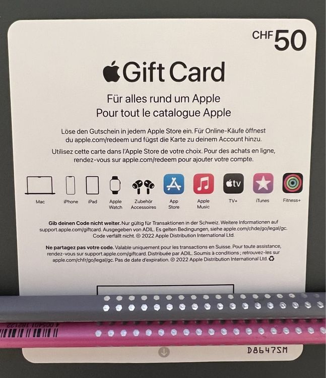 Einkaufskarte Geschenkkarte Apple chf 50 (Neu (gemäss Beschreibung)) in ...