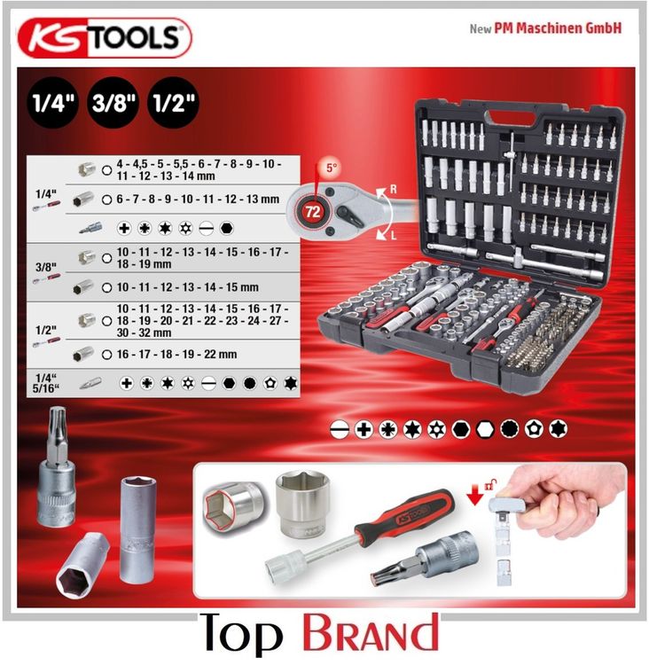 KS-Tools 1/4"+3/8"+1/2" Steckschlüssel-Satz, 195-tlg (Neu und ...