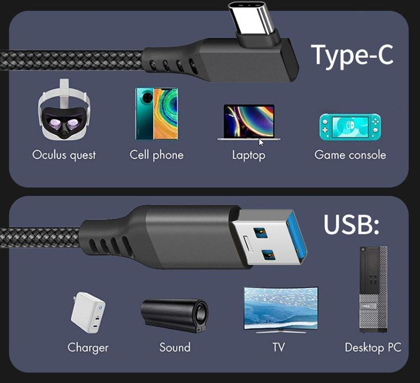 Oculus Quest 2 Link Kabel USB 3,2 zu USB Type-C 5Meter (Neu und ...