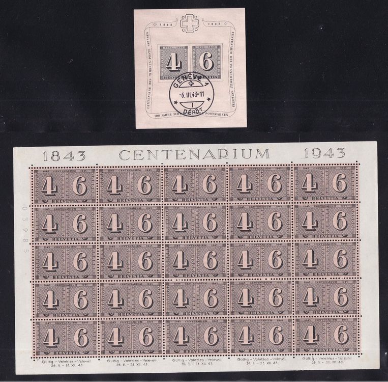 CH Block & Kleinbogen, 100 J. Briefmarke, 1943 | Kaufen auf Ricardo
