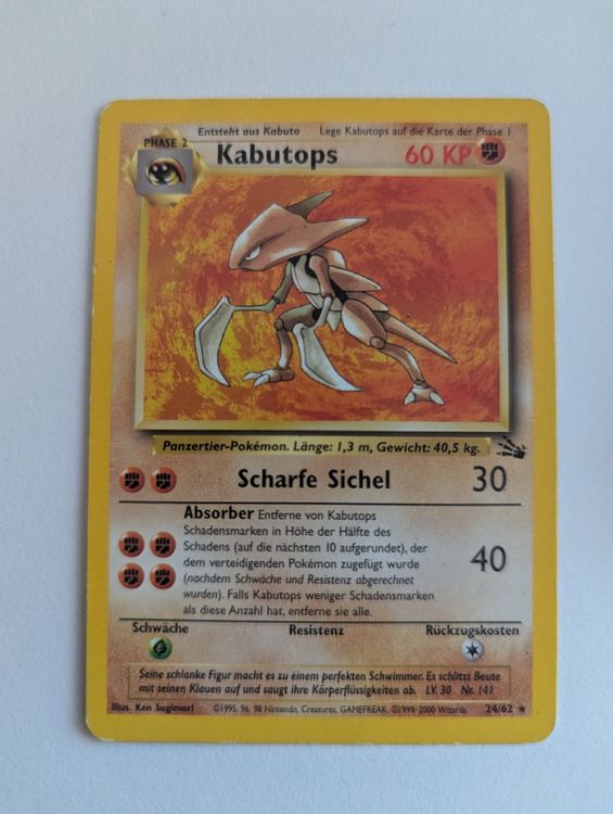 Pokémon Karte Kabutops 24/62 Fossil Deutsch Vintage (Gebraucht) in Hünenberg See für CHF 5 – mit ...