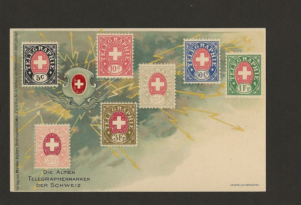 Die alten Telegraphenmarken der Schweiz Karte Litho MENKE ++ (Neu ...