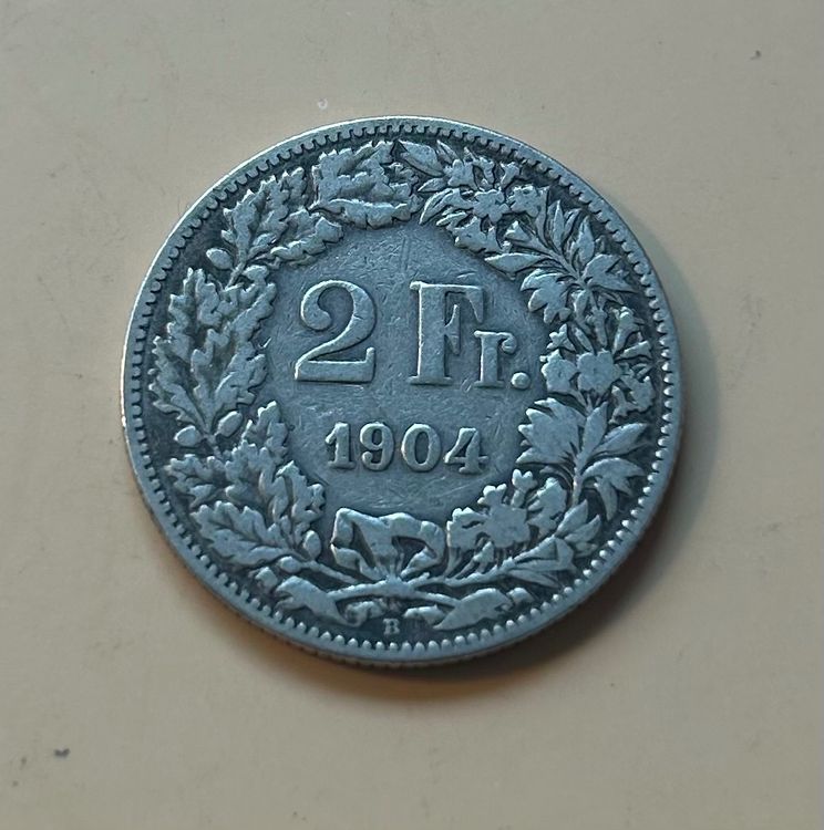 Seltene Silbermünze 2 Fr. 1904, Helvetia Schweiz (Gebraucht) in Birmensdorf ZH für CHF 28 – mit ...
