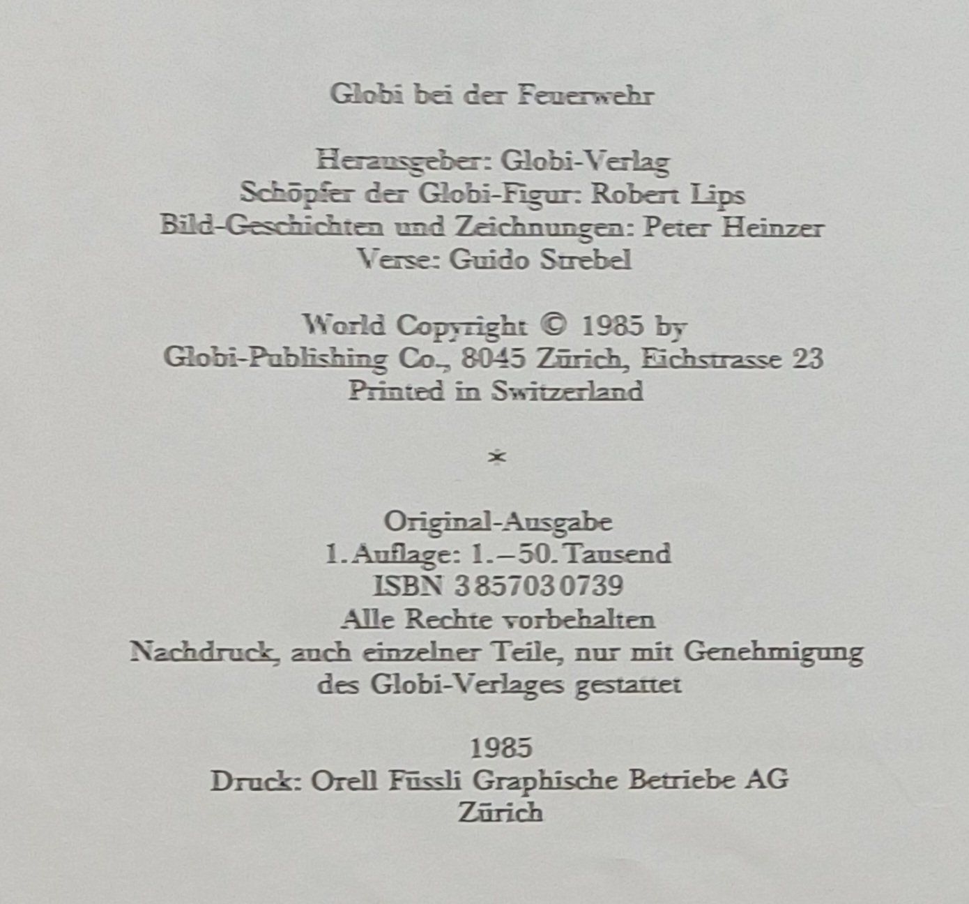 1.Auflage GLOBI BEI DER FEUERWEHR 1985 (nicht ausgemalt) (Gebraucht) in ...