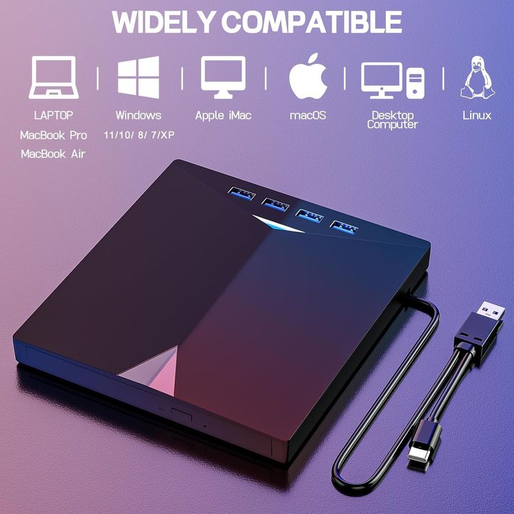 Externes CD DVD Laufwerk USB 3.0 Typ-C mit SD/TF-Kartenleser (Neu und ...