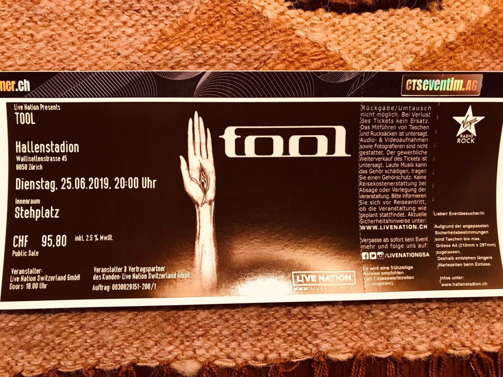 Tool 25.06. Hallenstadion STEHPLATZ | Kaufen auf Ricardo