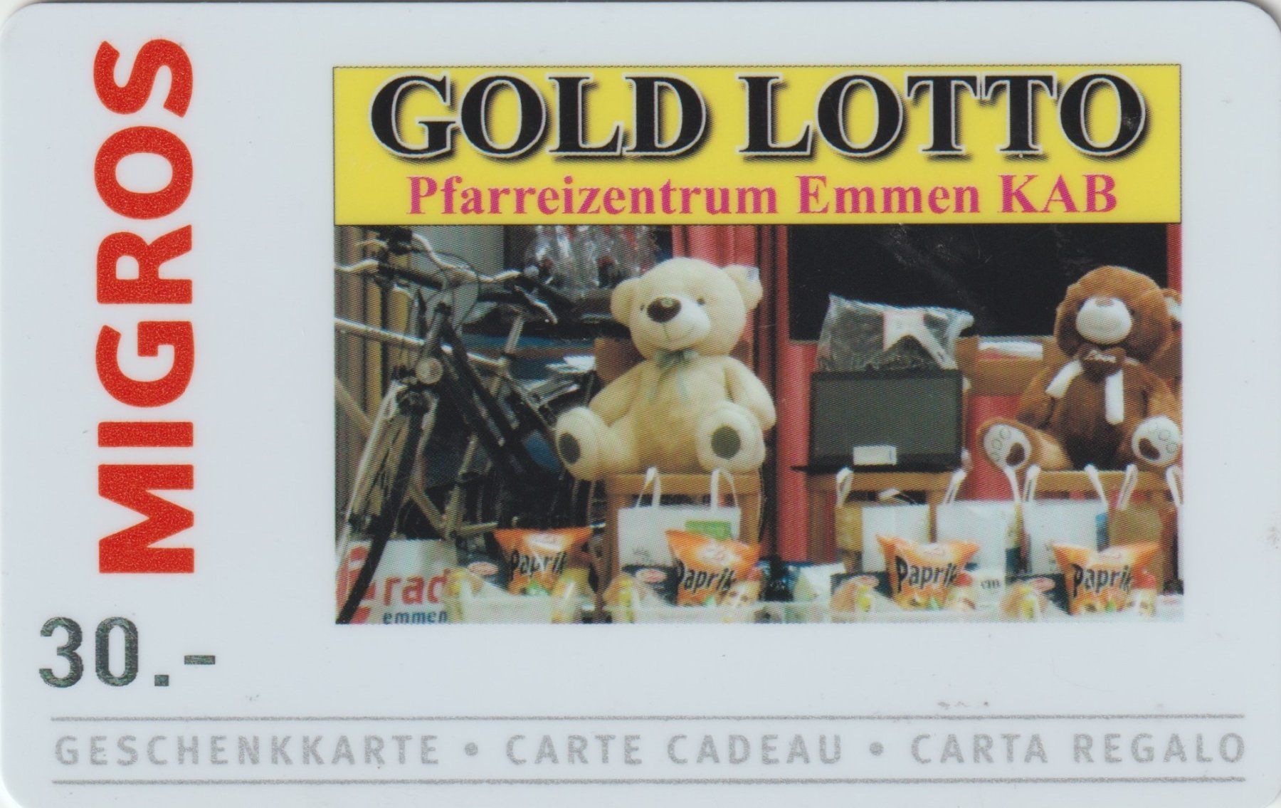 Migros Geschenkkarte (Gebraucht leer) GOLD LOTTO Rand breit (Gebraucht ...