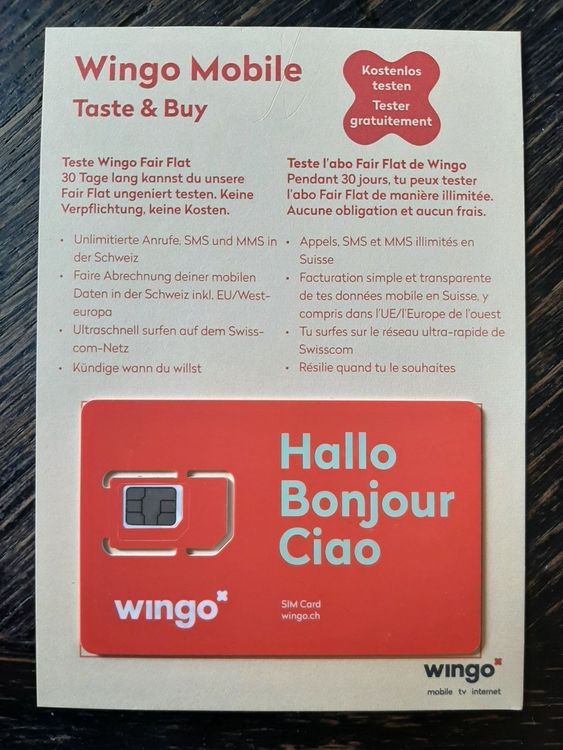 SIM-Card Wingo, 1 Monat testen!! | Kaufen auf Ricardo