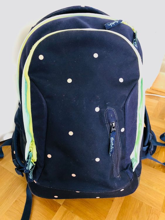 Satch Schulrucksack blau -neon Punkte/Zipper | Kaufen auf Ricardo