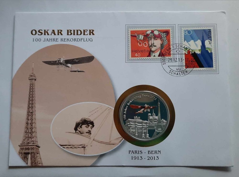 Oskar Bider Rekordflug Paris-Bern Münzbrief (Neu (gemäss Beschreibung ...