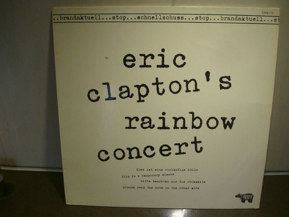 LP ERIC CLAPTON`S Rainbow Concert mit vorläufigem Cover (Gebraucht) in Neuenegg für CHF 41.5 ...