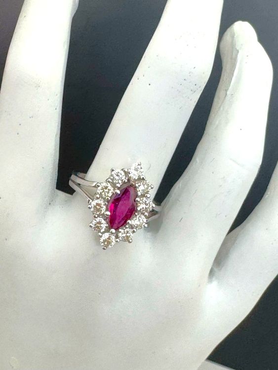 Weiss-Gold-Ring 750 Brillanten & Blutroter Rubin von C.B. (Gebraucht ...