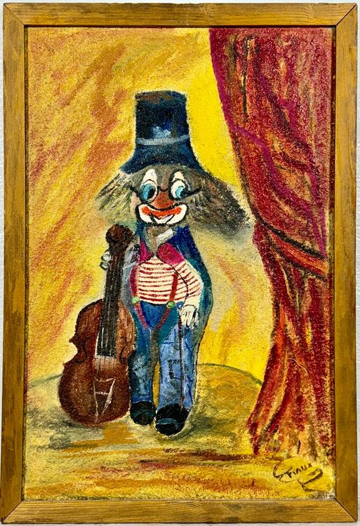 Clown mit Geige Gemälde unleserlich Signiert | Kaufen auf Ricardo