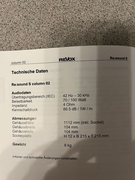 Revox Re:sound S column 02 Lautsprecher (Gebraucht) in für CHF 92 – nur Abholung auf Ricardo kaufen