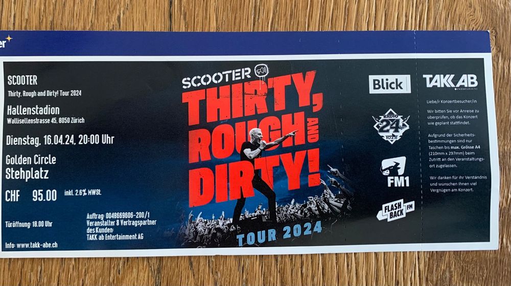 Scooter Konzertticket im Bereich Golden Circle 16.4 Zürich (Neu (gemäss ...