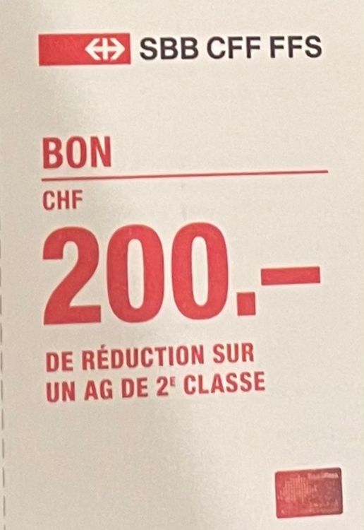 SBB CFF FFS Gutschein Coupon Bon CHF 200 (Neu (gemäss Beschreibung)) in ...