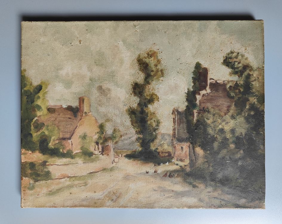 Petit tableau ancien 19° siècle paysage campagne poules hst (Gebraucht) in Tramelan für CHF 85 ...