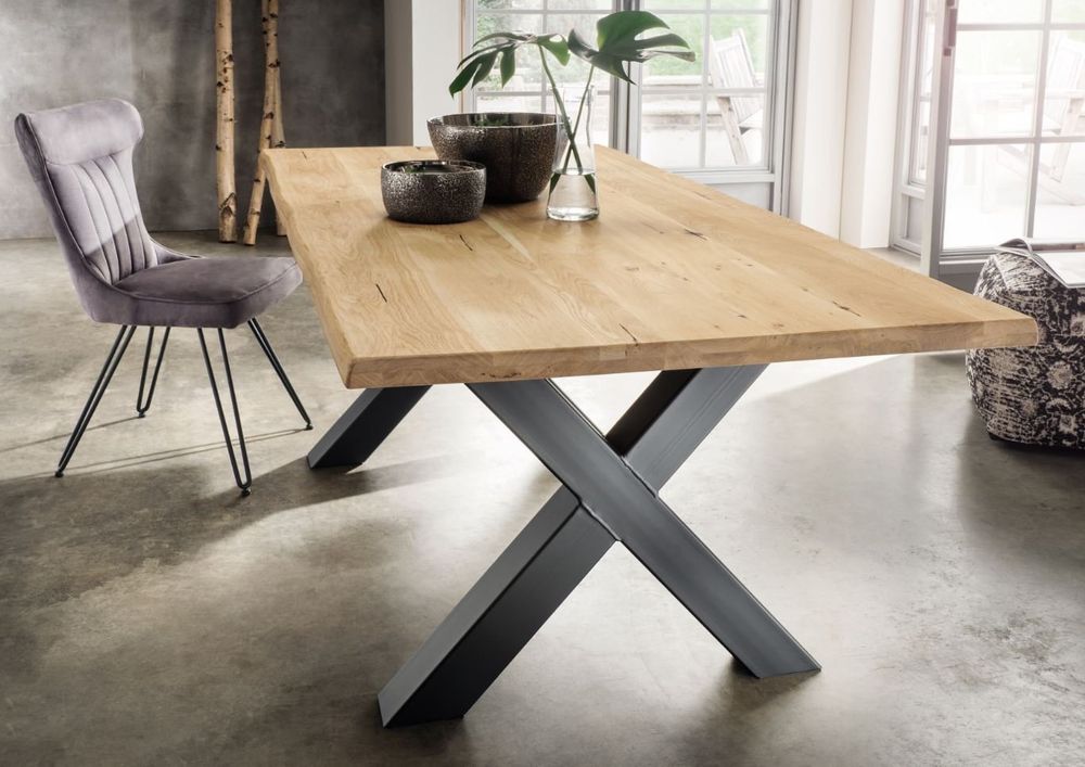 Baumkanten Esstisch Wildeiche 240x100cm mit X-Gestell (Neu und ...