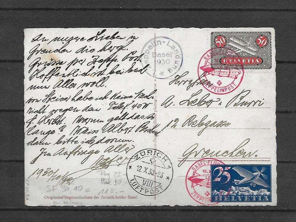 SF 1930 SF30.c mit Karte Zeppelin über Basel Kat: CHF 110.- (Gebraucht) in Basel für CHF 7 – mit ...