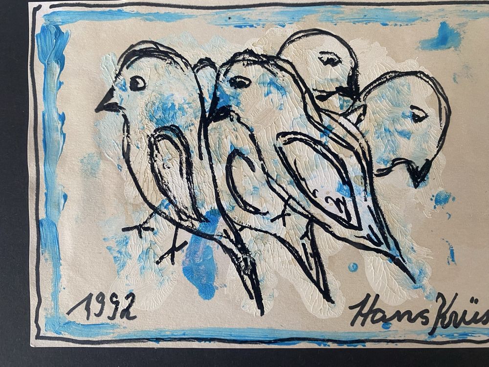 GEMÄLDE HANS KRÜSI CH 5 VÖGEL AUF POSTKARTE 1992 (Gebraucht) in St ...