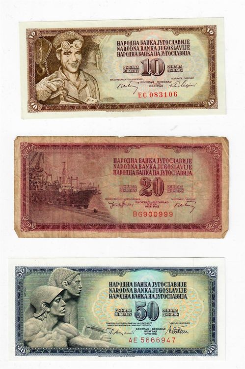 Banknoten Jugoslawien, 10-1000 Dinara (Gebraucht) in Landquart für CHF ...