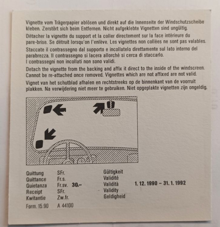 Vignette 1991 Autobahnvignette 91 Originalträger NEU. (Neu (gemäss ...
