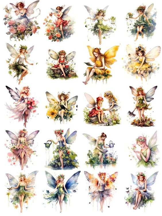 20 Vintage Deko Aufkleber - Rosa Blumen Fee Elf | Kaufen auf Ricardo