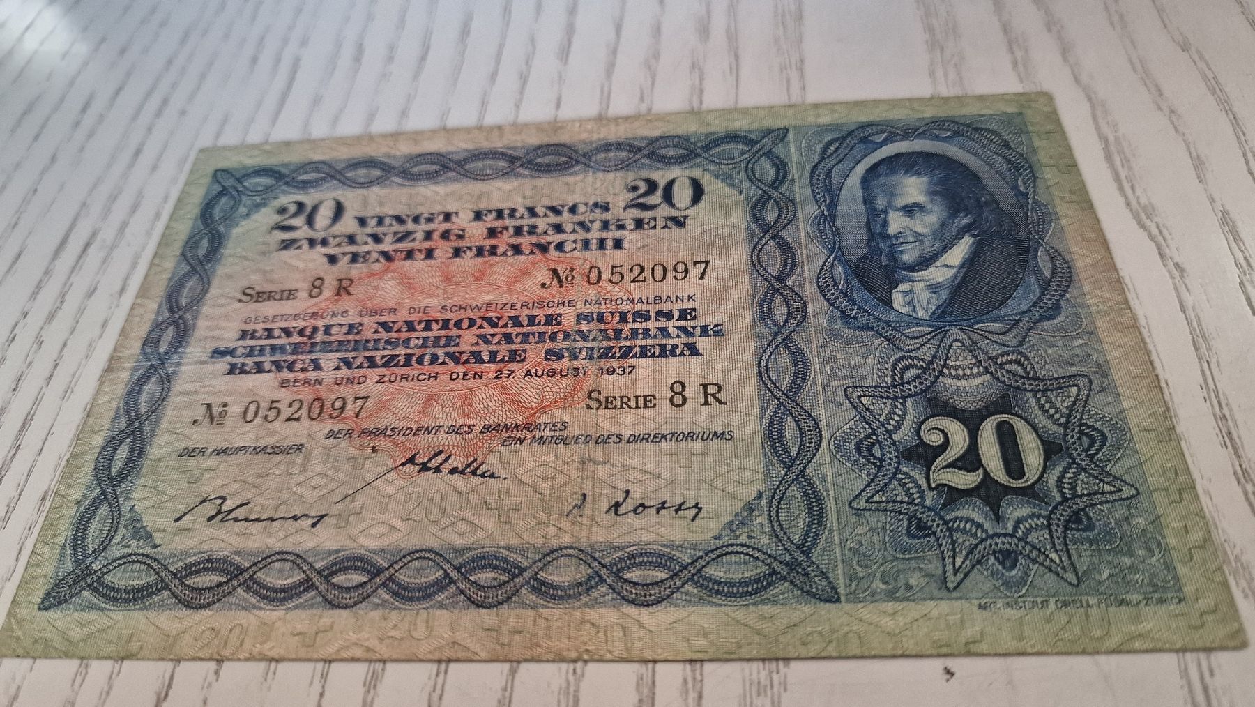 20er Note, alte Schweizer Banknote, Jahrgang 1937, Rarität (Gebraucht ...