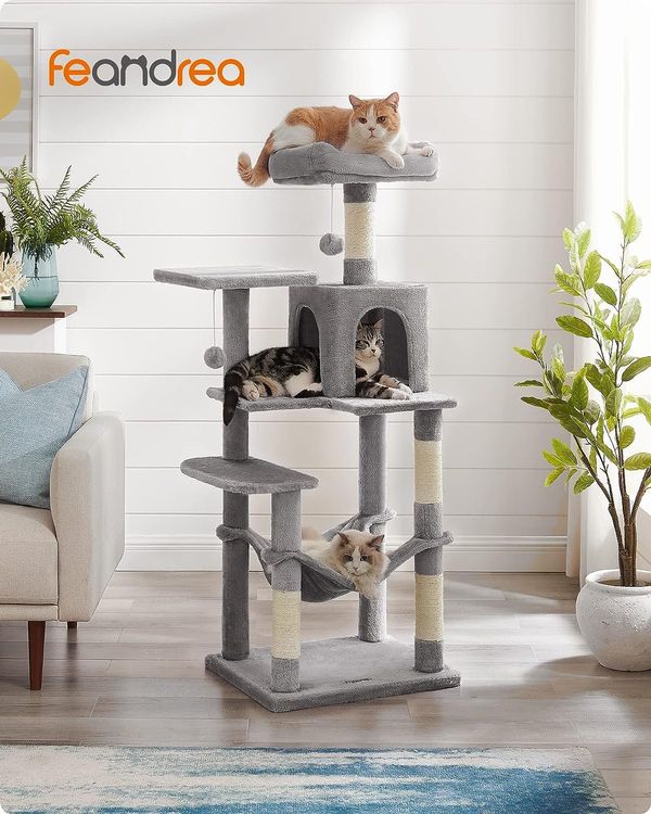 Mehrstöckiger Katzenbaum mit 4 Kratzsäulen Hängematte Höhle | Kaufen ...