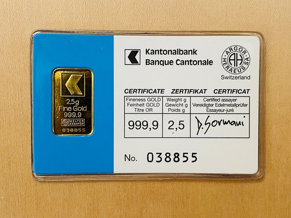 2.5 g Kantonalbank - Argor/Heraeus (Neu und originalverpackt) in Weinfelden für CHF 219 – mit ...