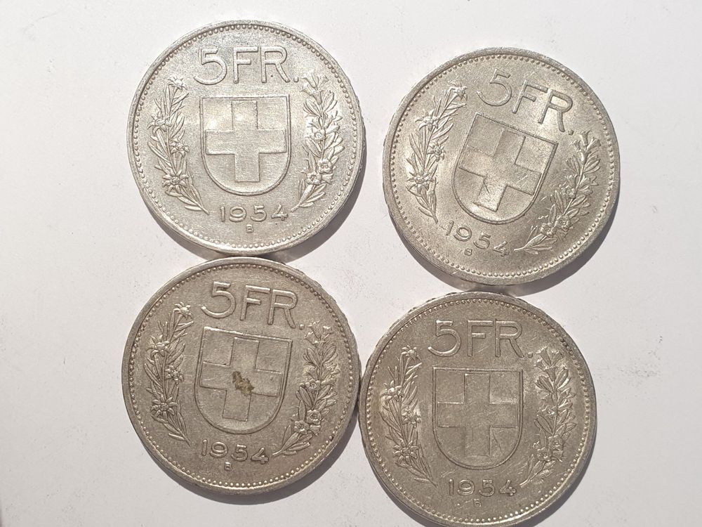 4 x 5 Franken 1954 Silber super ** (Gebraucht) in luzern für CHF 40 – mit Lieferung auf Ricardo ...