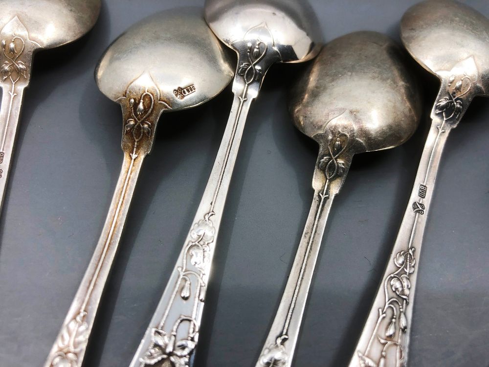 6 Teelöffel Jezler Fuchsia 800 Silber Jugendstil (Gebraucht) in für CHF ...