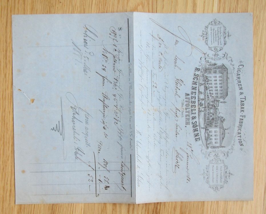 1881 Litho-Briefkopf Cigarren Tabak Schneebeli Affoltern a/A (Gebraucht) in Zürich für CHF 3 ...