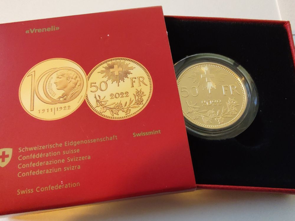 Goldmünze 50 Fr 2022 - 100 Jahre letzte Prägung 10Fr-Vreneli (Gebraucht) in Meggen für CHF 1189 ...
