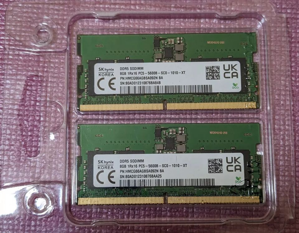 16GB: 2× SK Hynix RAM 8GB Rx8 PC5 DDR5 5600MHz SODIMM (Gebraucht) in ...