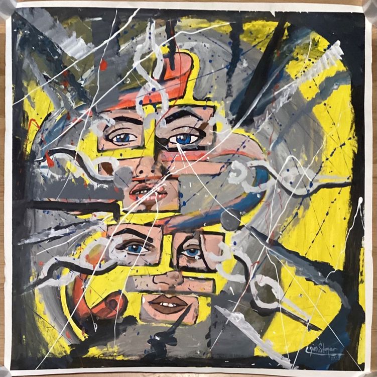 Grosse Abstrakte Gouache Gemälde von Gesichter | Kaufen auf Ricardo