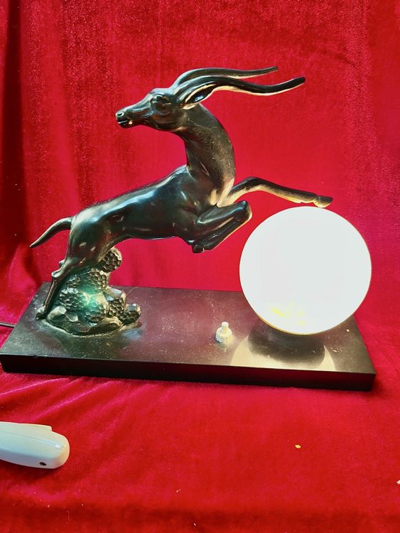 Tischlampe ori. Art Deco Gazelle gebl. Glas i Handarbeit (Gebraucht) in ...